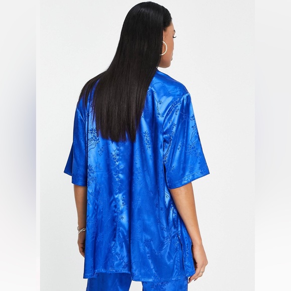 ASOS | Intimates & Sleepwear | Asos Blue Satin Floral Jacquard Shirt ...